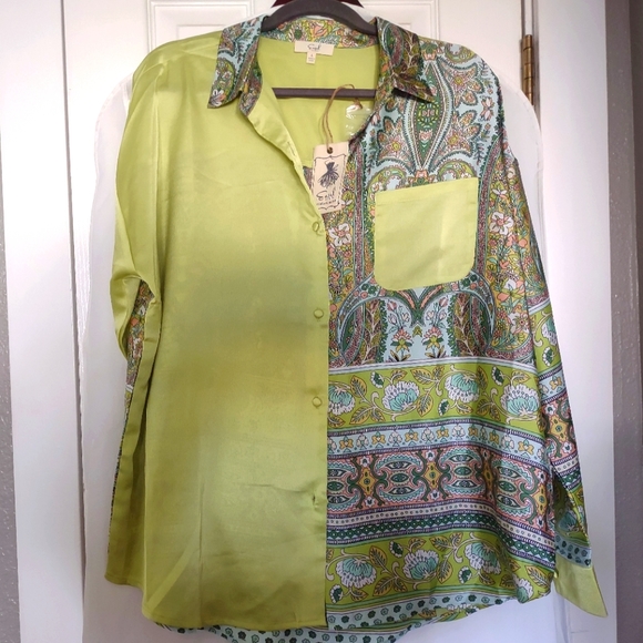 easel | Tops | Easel Colorblock Satin Blouse | Poshmark